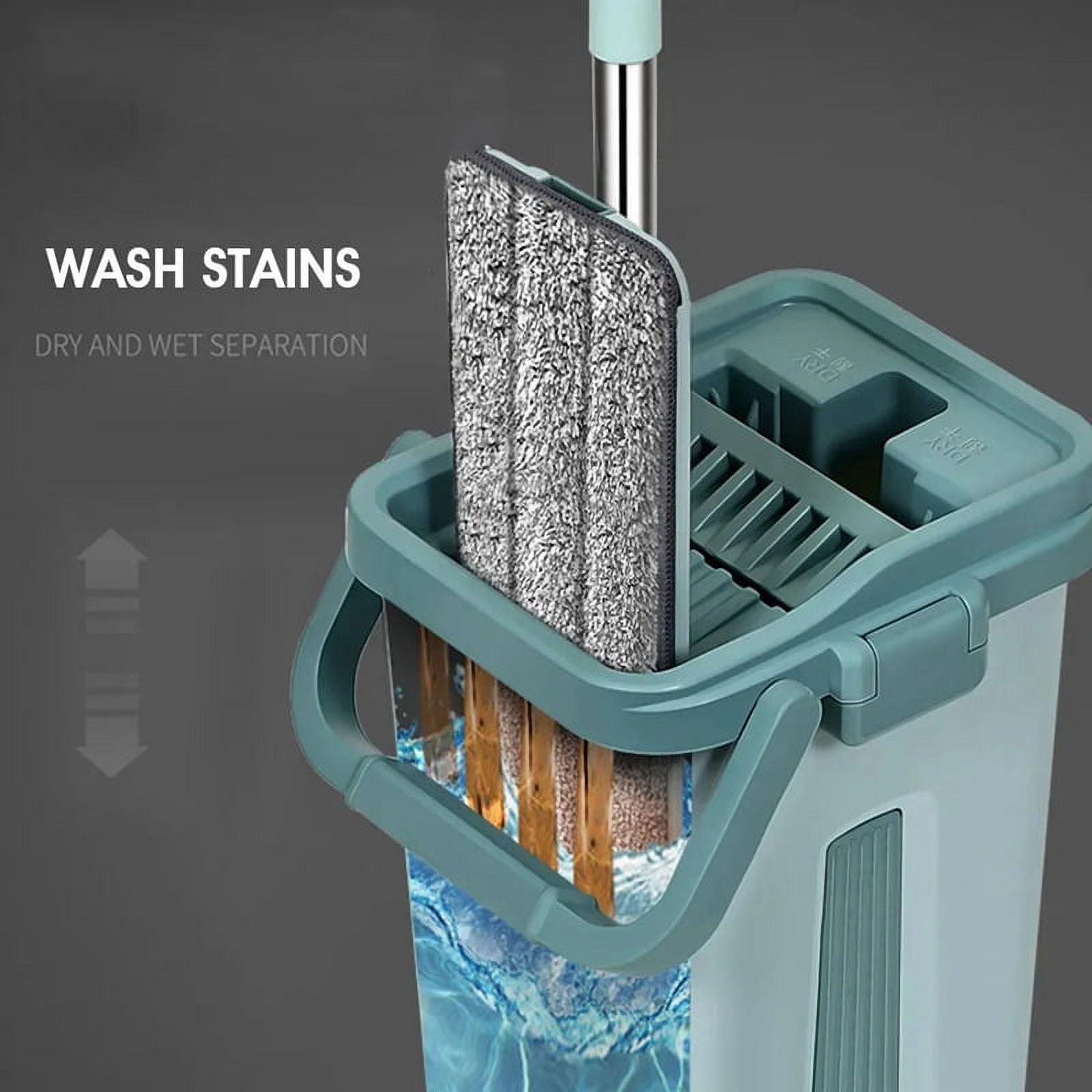 Flat Squeeze Mop with Bucket Hand Free Wringing Floor Cleaning Mop ...