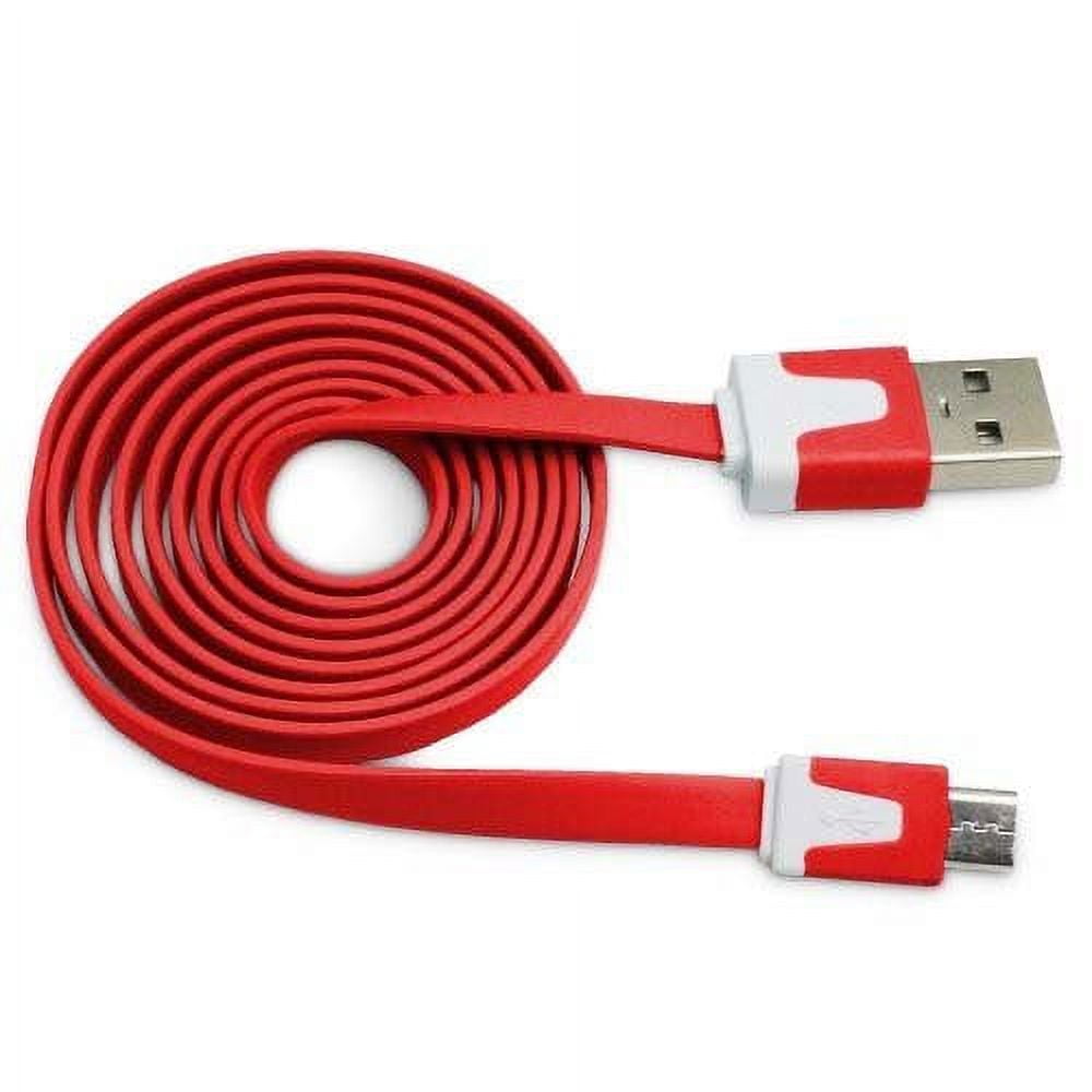 Flat Tangle Free Micro USB Sync and Charge Data Cable (3ft) - Red ...