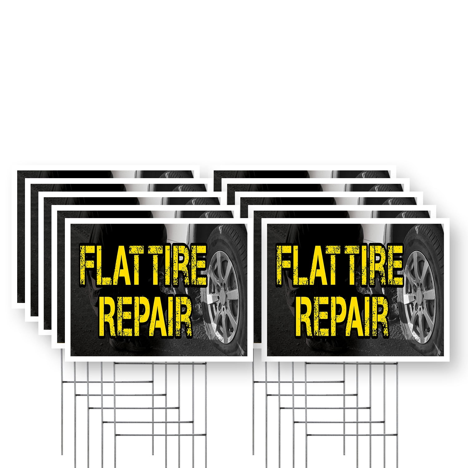 Flat Tire Repair Yard Sign 10 Pack of 18 Inch x 24 Inch Double Sided ...