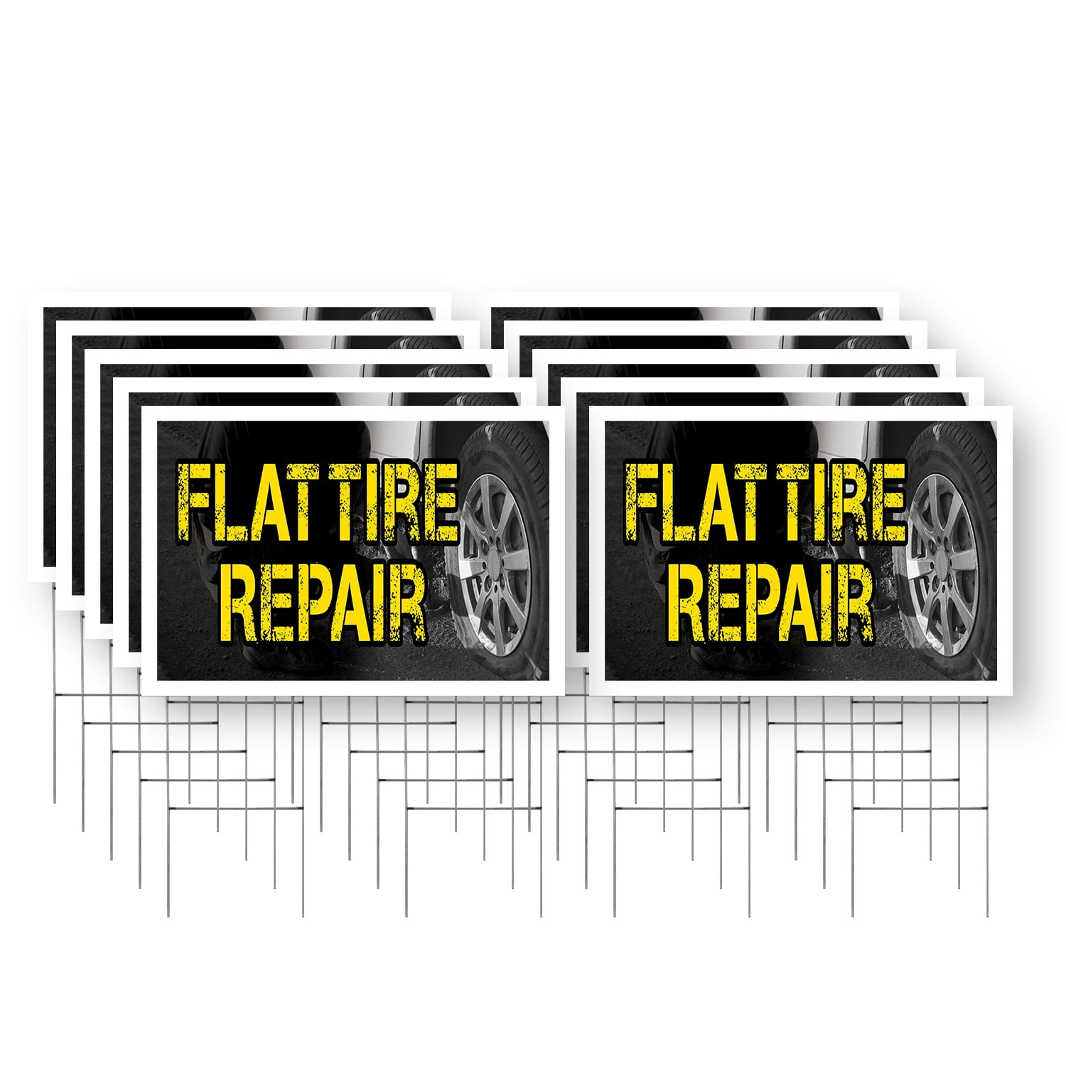 Flat Tire Repair Yard Sign 10 Pack of 24 Inch x 36 Inch Double Sided ...