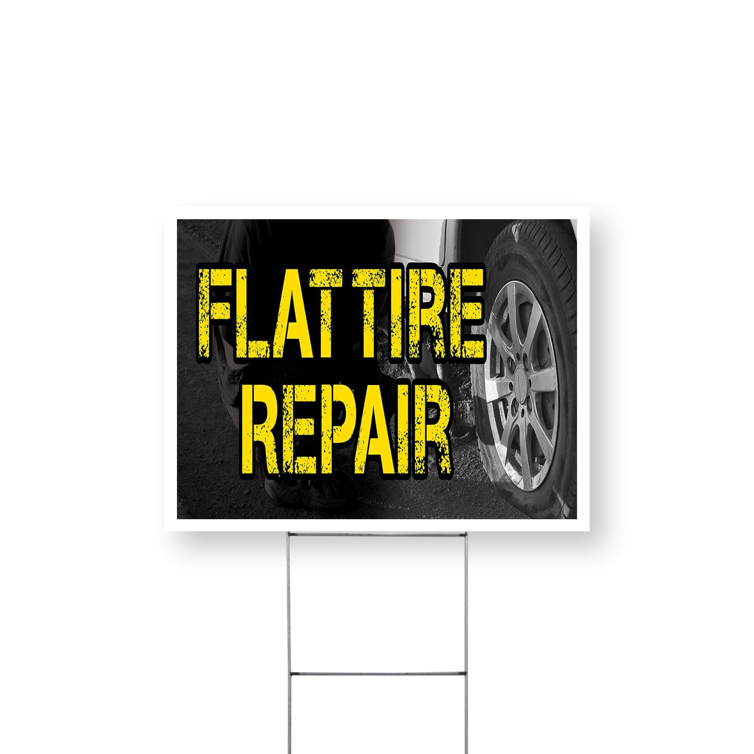 Flat Tire Repair Yard Sign 18 Inch x 24 Inch Double Sided Weatherproof ...