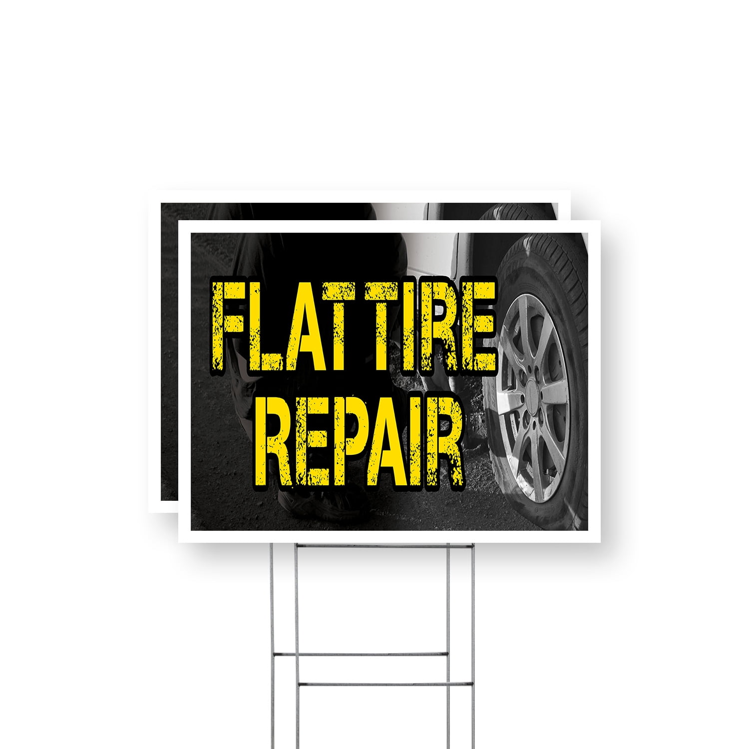 Flat Tire Repair Yard Sign 2 Pack of 12 Inch x 16 Inch Double Sided ...