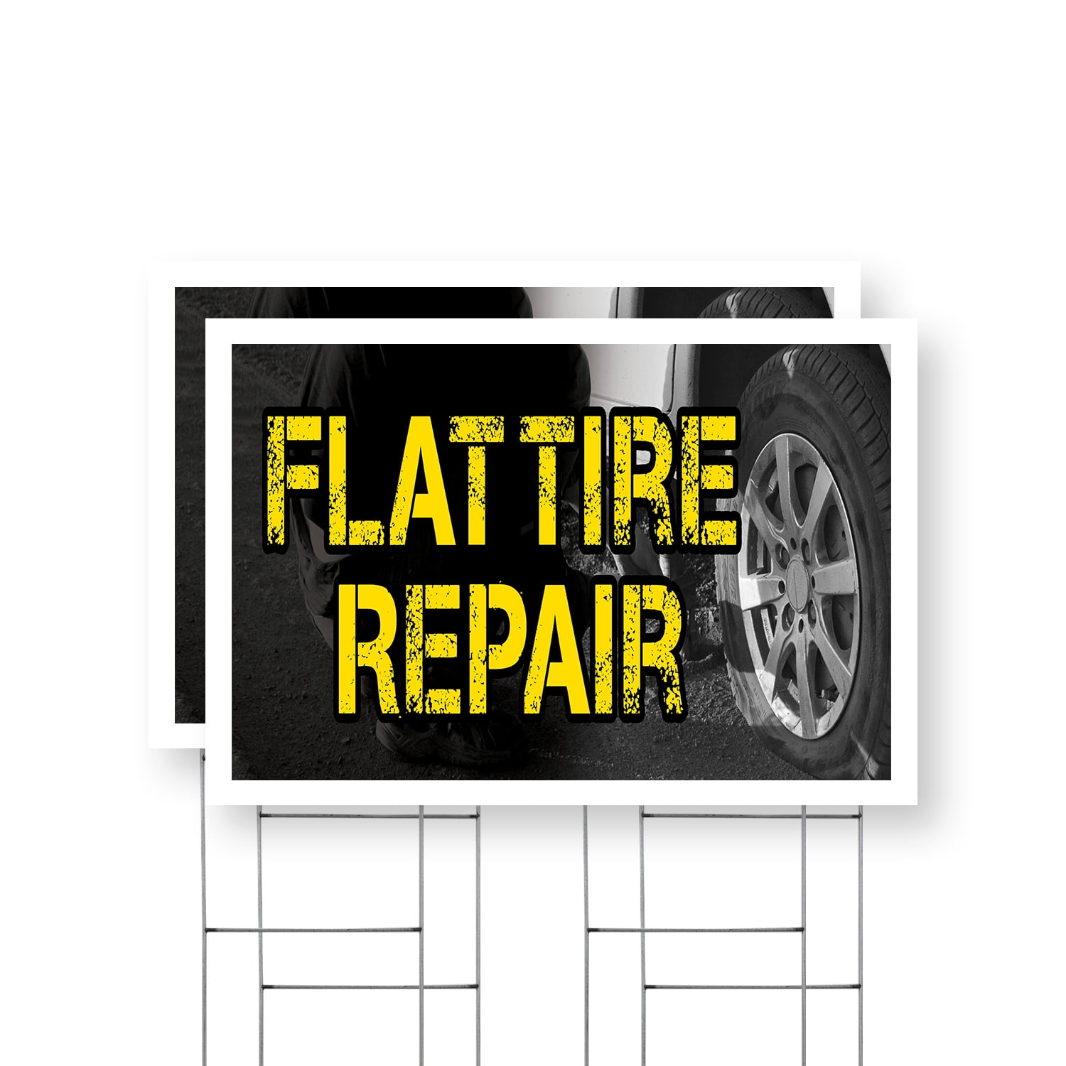 Flat Tire Repair Yard Sign 2 Pack of 24 Inch x 36 Inch Double Sided ...