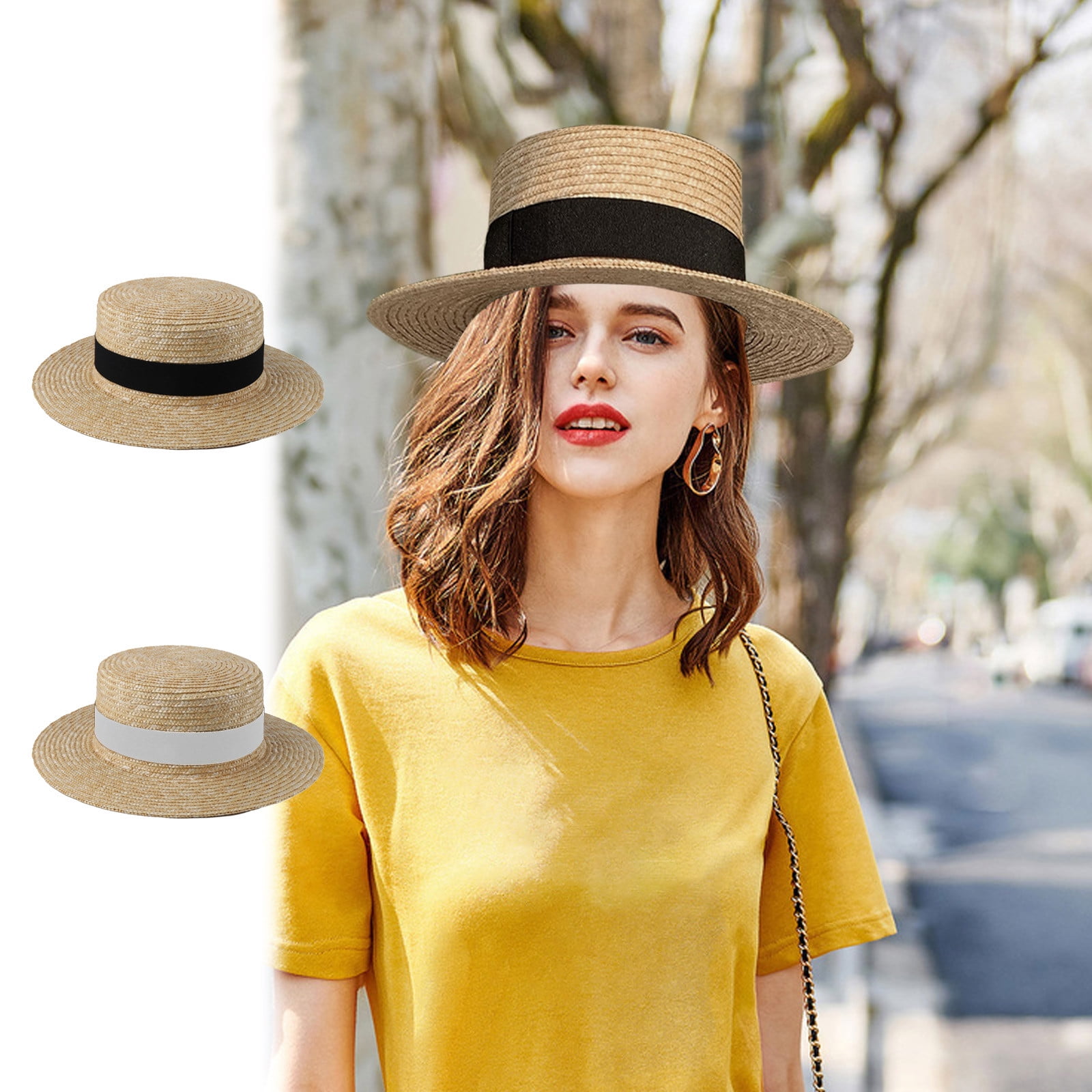 Flat Top Fodder Hat, Women Summer Beach Hat, Breathable Fabric, Wide ...