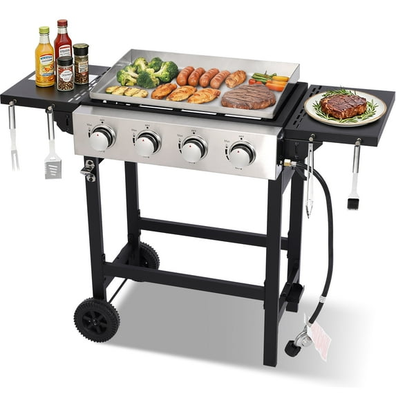 Flat Top Gas Grill 40000 BTU, 4 Burner Propane Griddle with Stainless ...
