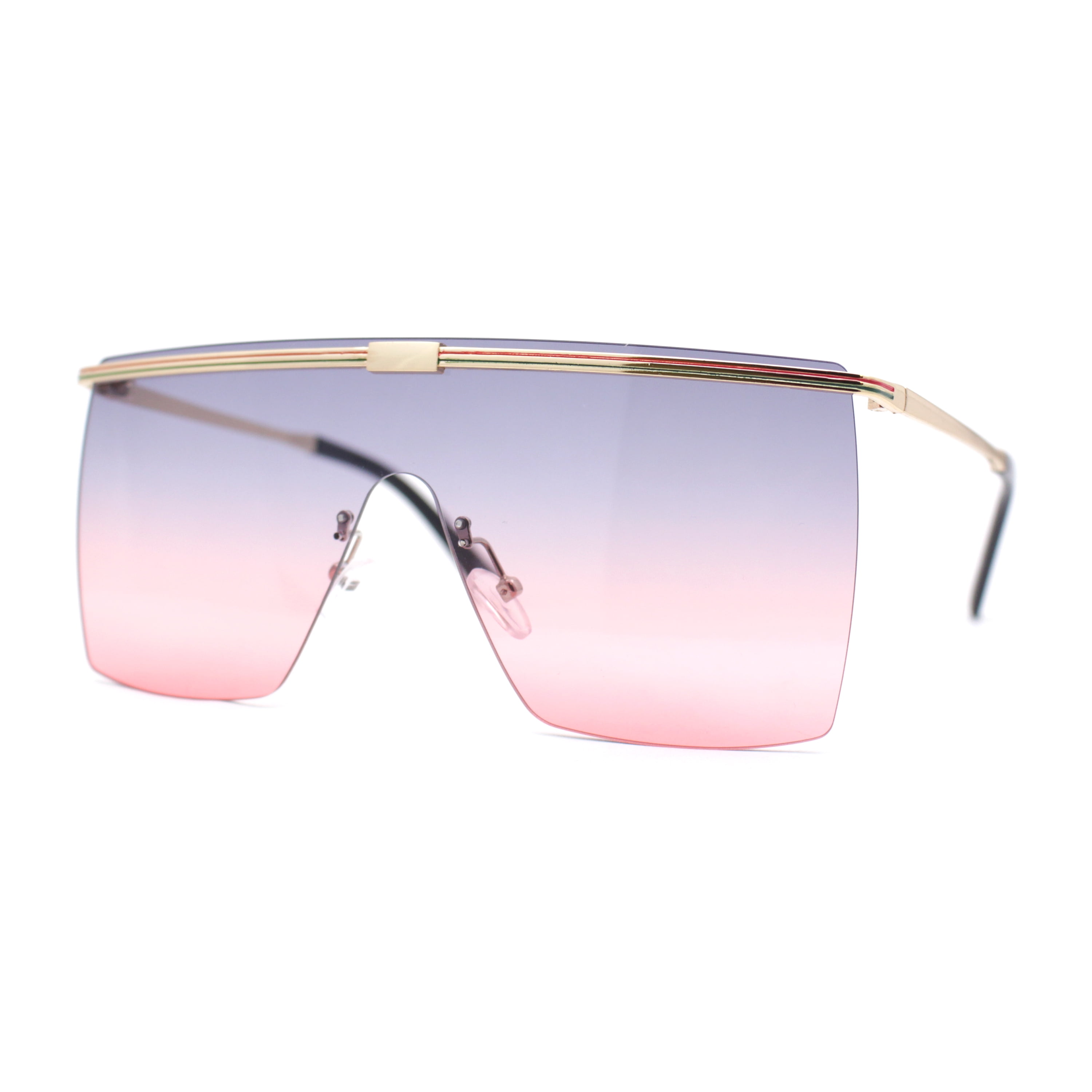 Flat Top Half Metal Rim Oversize Rectangle Shield Mob Sunglasses Gold ...