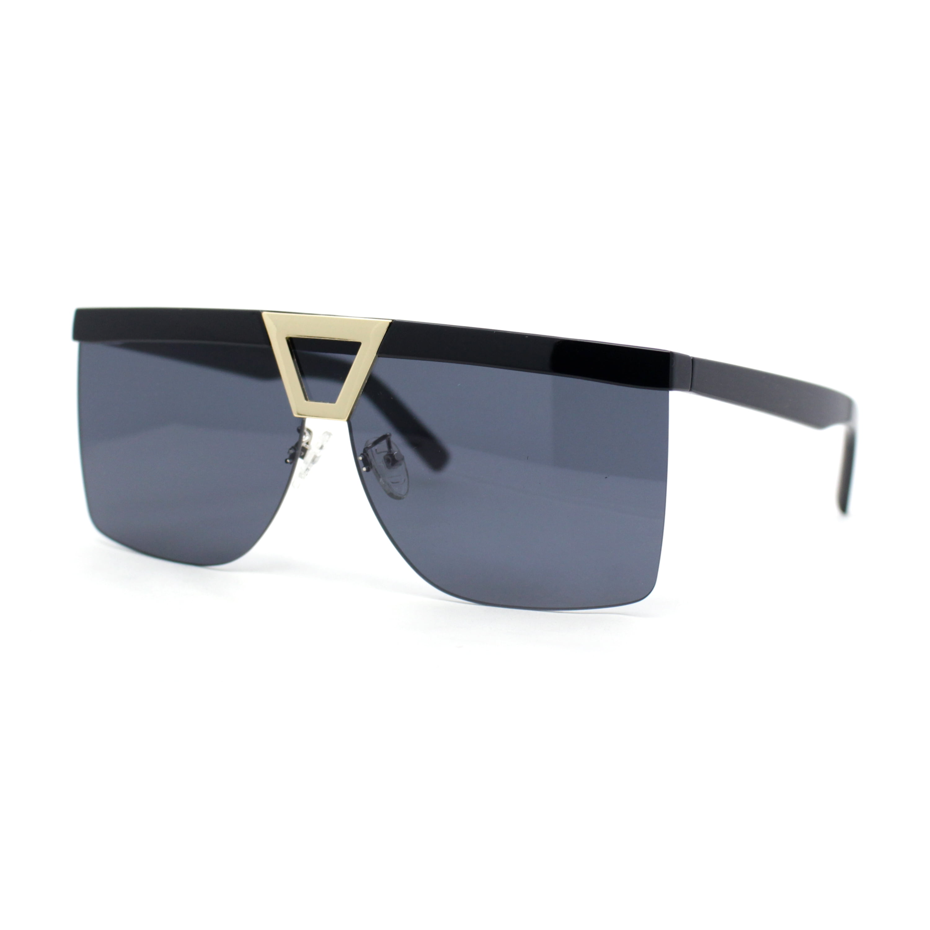Flat Top Half Rim Euro Style Mafia Shield Plastic Oversize Sunglasses ...