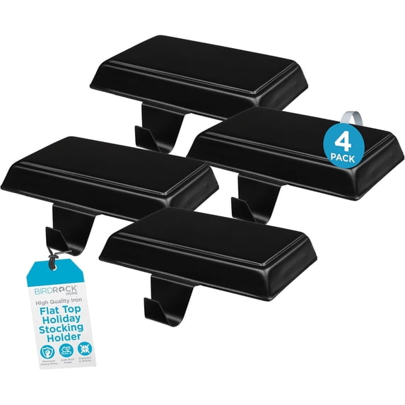 Flat Top Holiday Stocking Holder for Mantle | Black Finish with Non ...