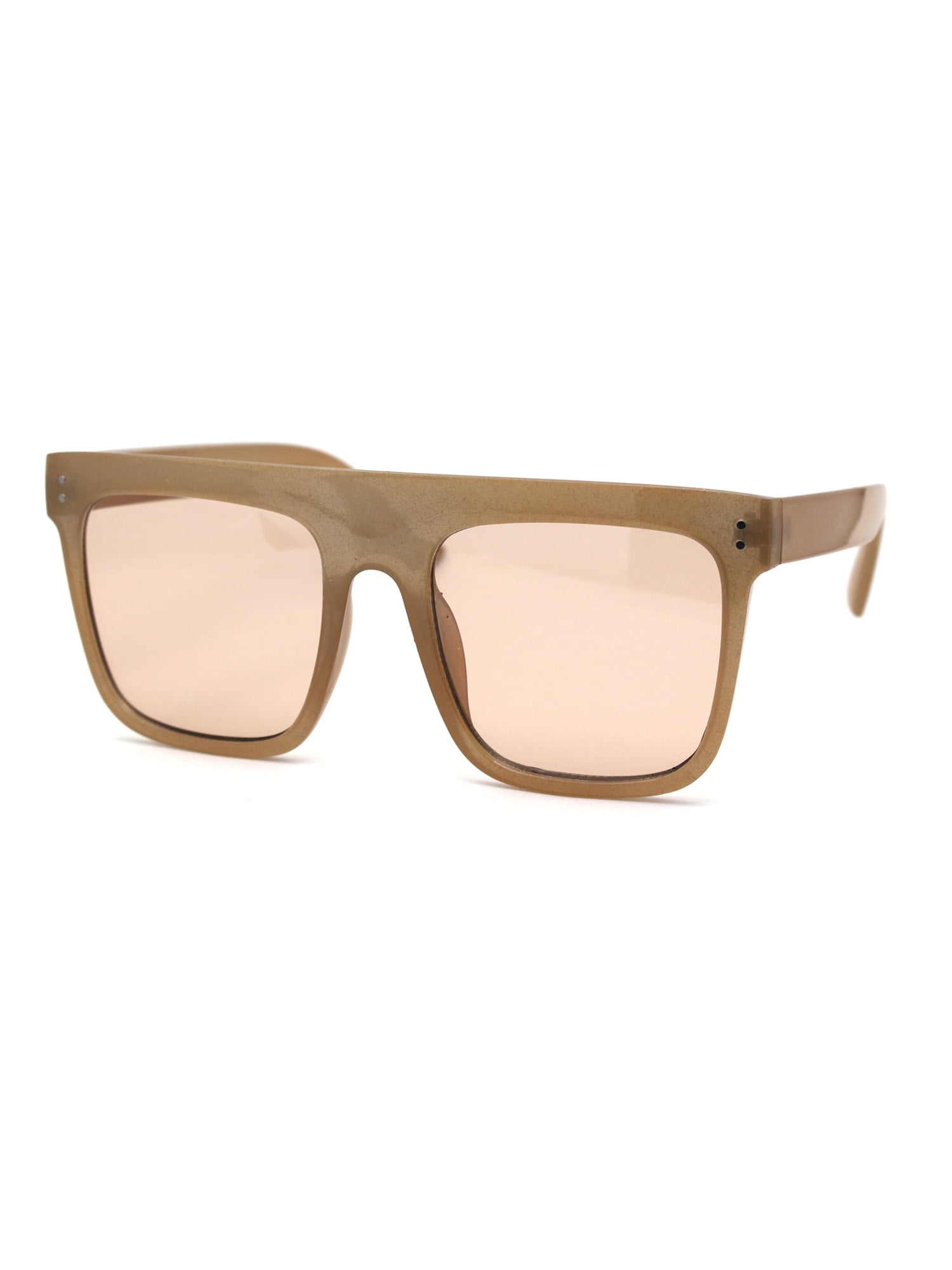 Flat Top Mobster Mafia Rectangular Retro Sunglasses Beige Light Brown ...
