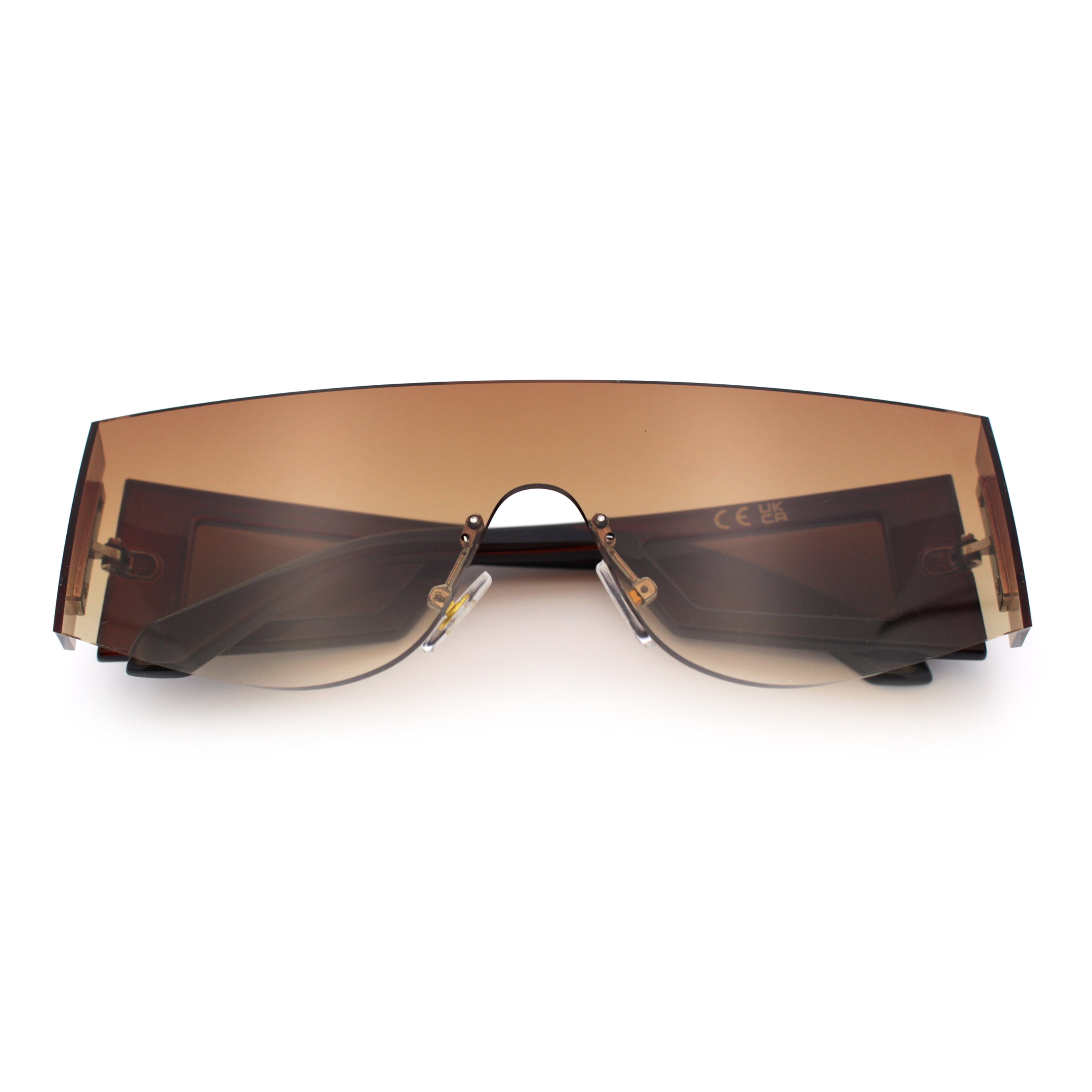 Flat Top Rimless Shield Rectangular 80s Minimalist Sunglasses All Brown ...