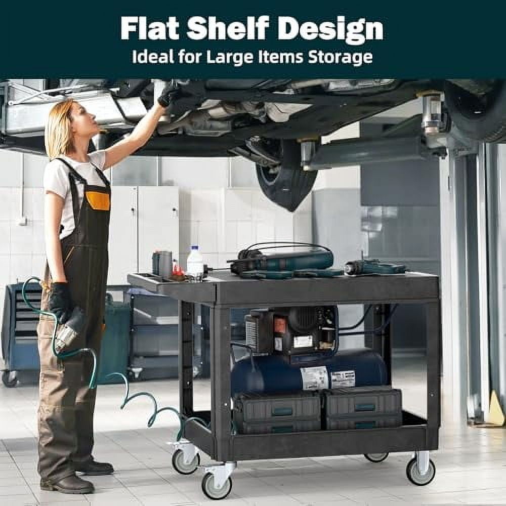 Flat Top Utility Cart Heavy Duty Flat 2 Shelf Multipurpose Cart 550LBS ...