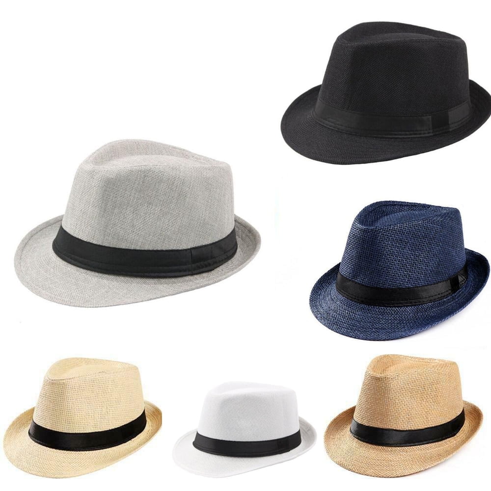 Flat Unisex Adjustable Summer Straw Fedora Hat Sun Cap Panama - Walmart.com
