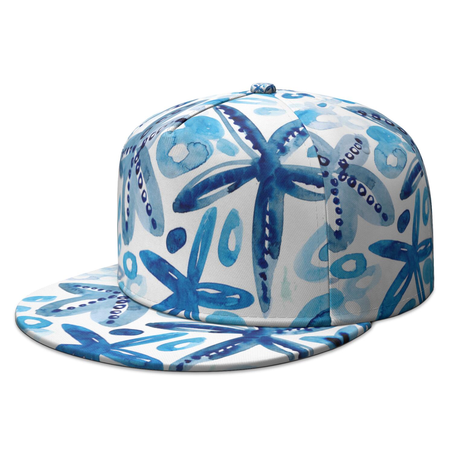 Flat Visor Hat - Sea Creatures Sand & Tropical Vintage Print Adjustable ...