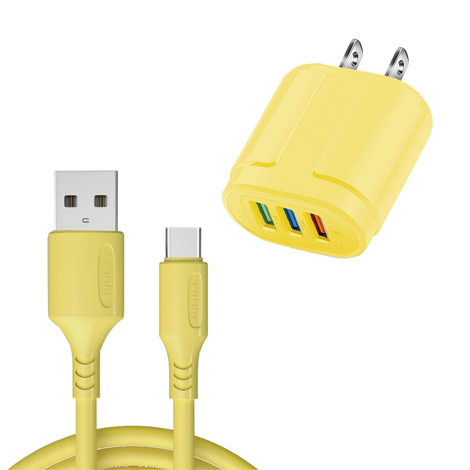 Flat Wall Plug Adapter Side Macaron USB C Charger Cable Set, Wall Mount ...