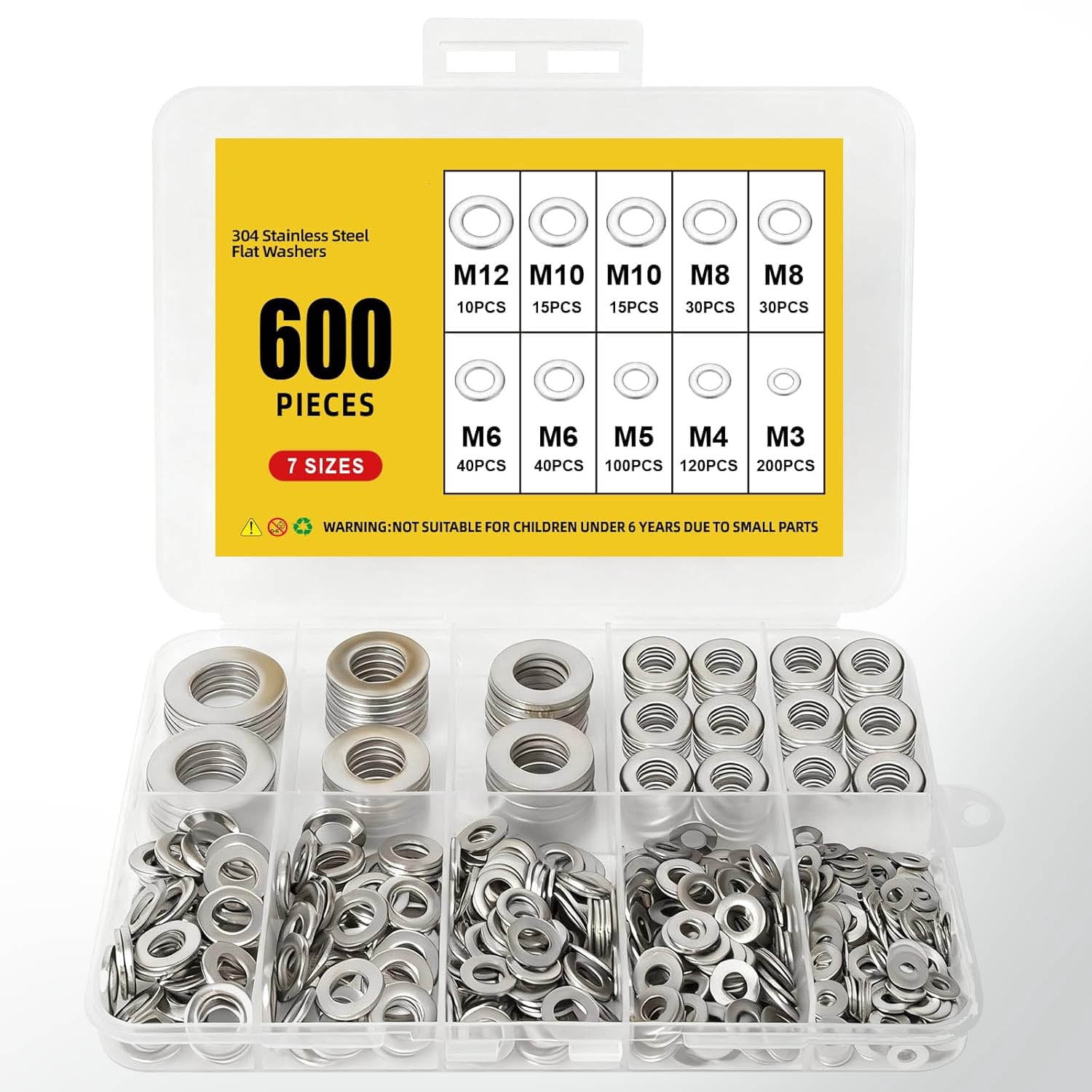 Flat Washers Assortment Kit, 304 Stainless Steel Fender Washers, Metric ...