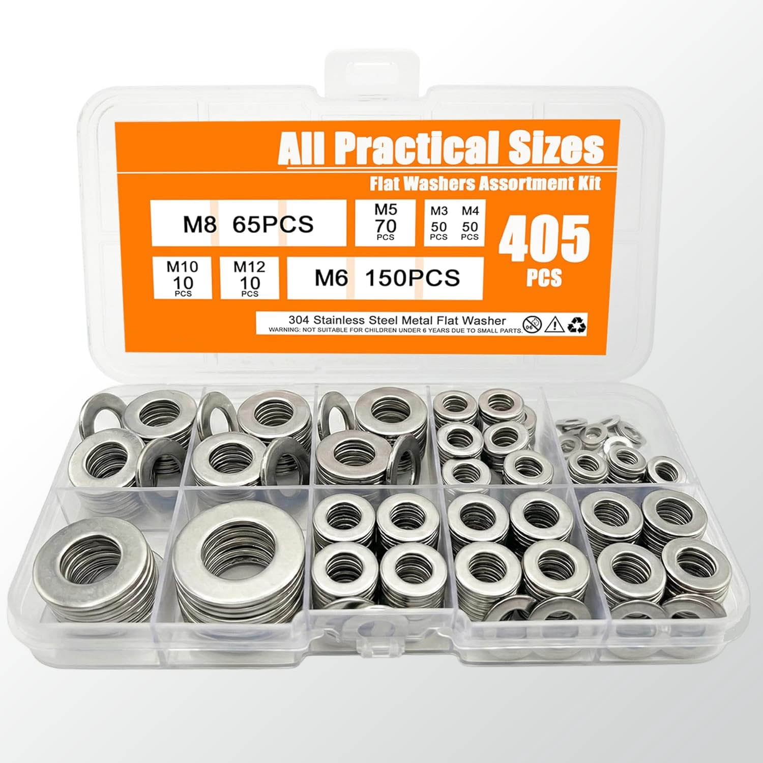 Flat Washers Assortment Kit, Metric 304 Stainless Steel Assorted Set (M3-M12) - Metal Washer ...