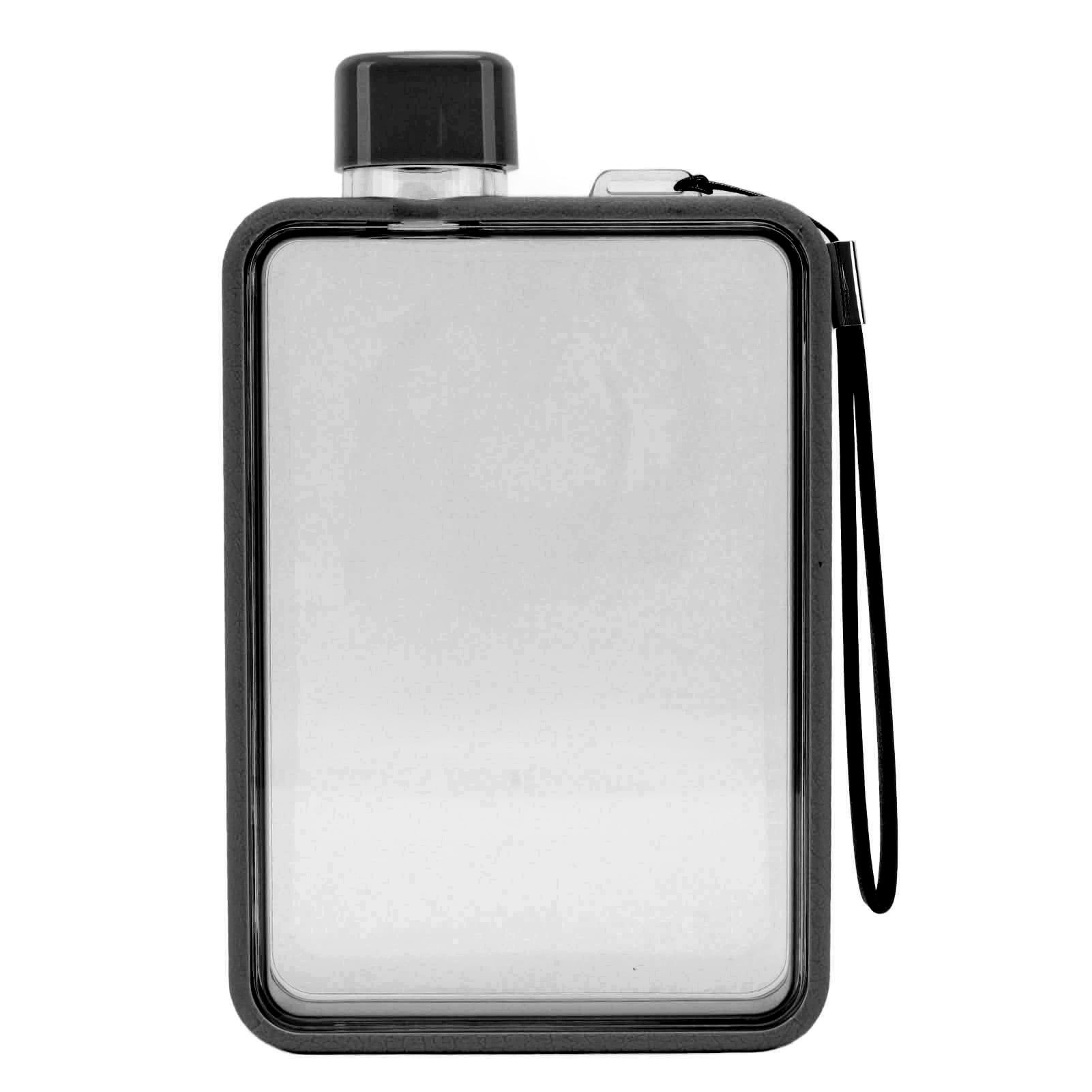 Flat Water Bottle, 13 Ounce Portable Plastic Clear Square Water Bottle, A5 Plastic Note Paper ...