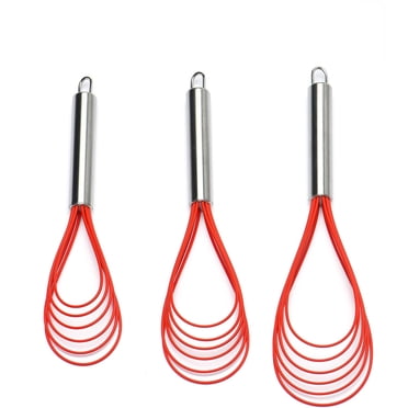 Walfos Silicone Whisk Set of 3 - Stainless Steel, Heat Resistant, Non ...