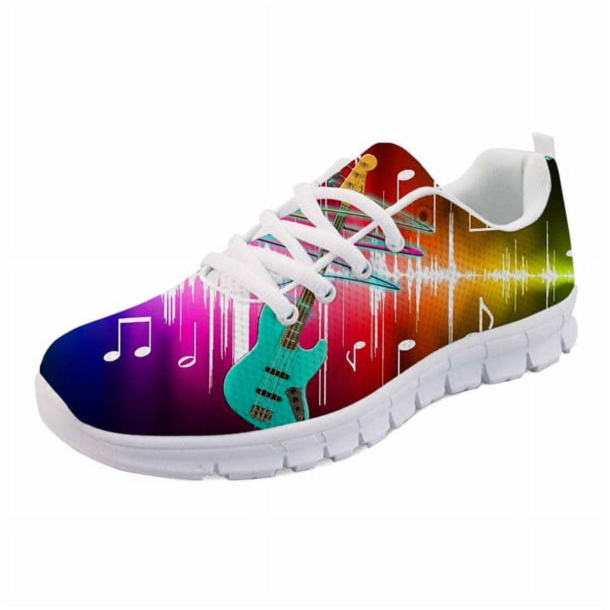 Flat Women Casual Shoes Music Notes With Piano Keyboard Print Mesh ...