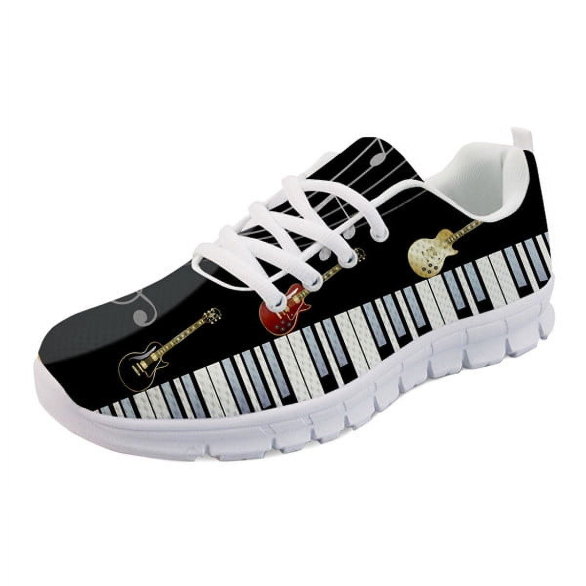 Flat Women Casual Shoes Music Notes With Piano Keyboard Print Mesh ...