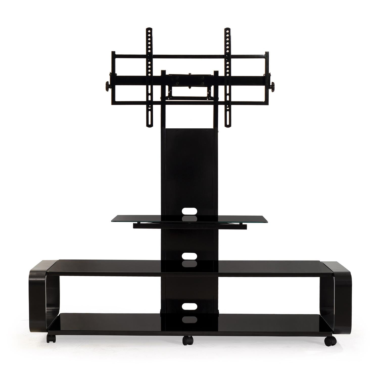 transdeco curved wood tv stand/cart with universal mounting system for ...