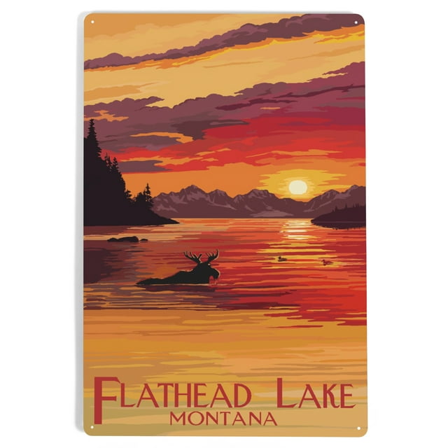Flathead Lake Montana Moose At Sunset 12x18 Aluminum Art Indoor
