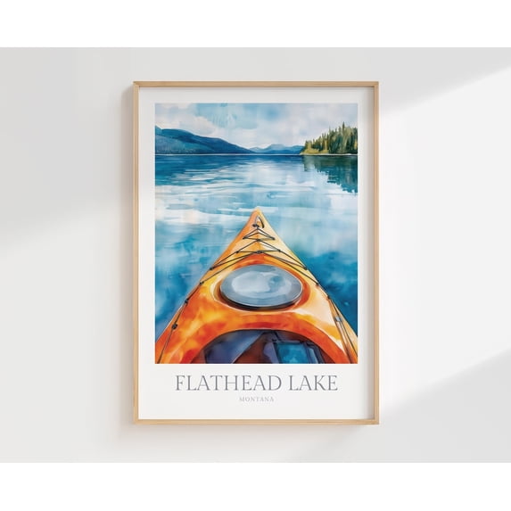 Flathead Lake Poster Montana Kayak Canoe Wall Art Travel Poster ...