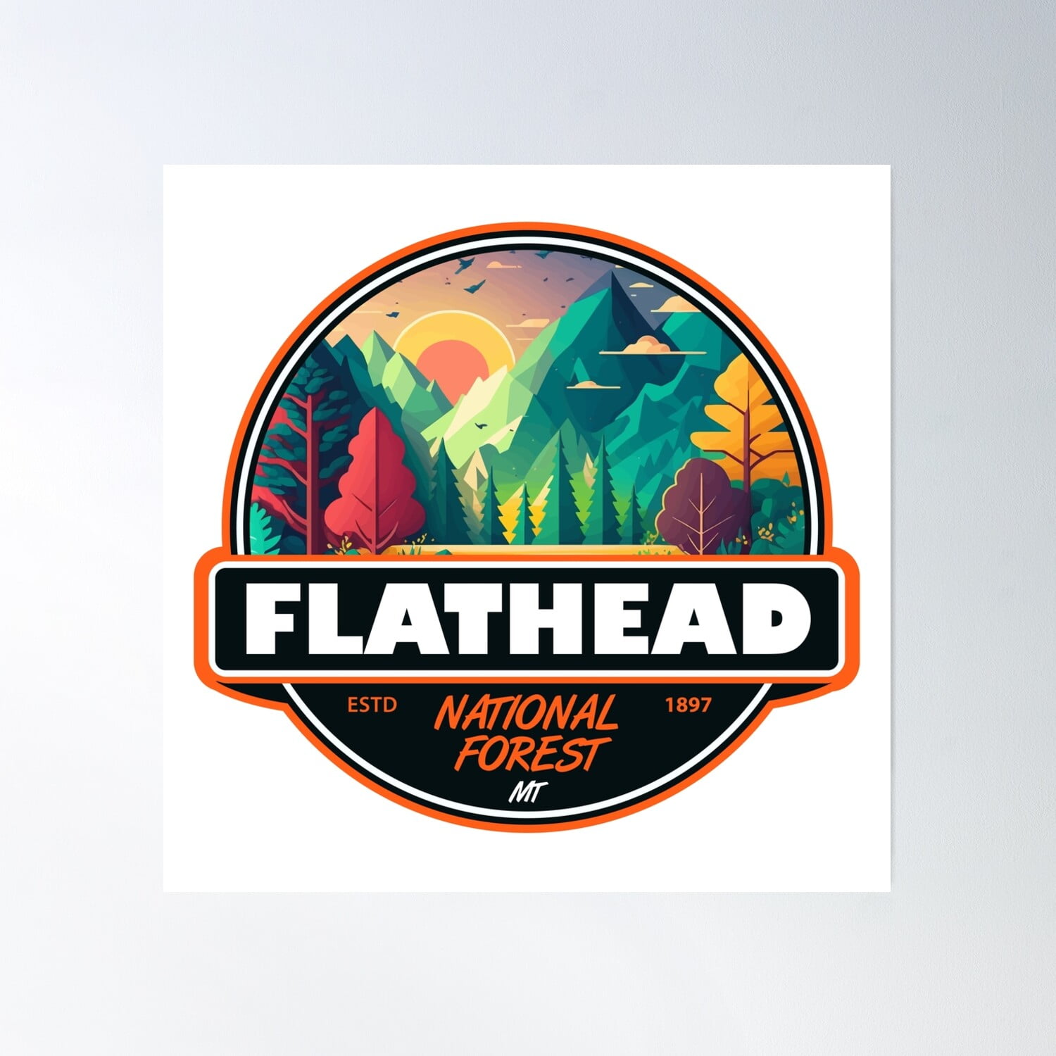 Flathead National Forest Montana Emblem Poster Wall Art, Modern Wall ...