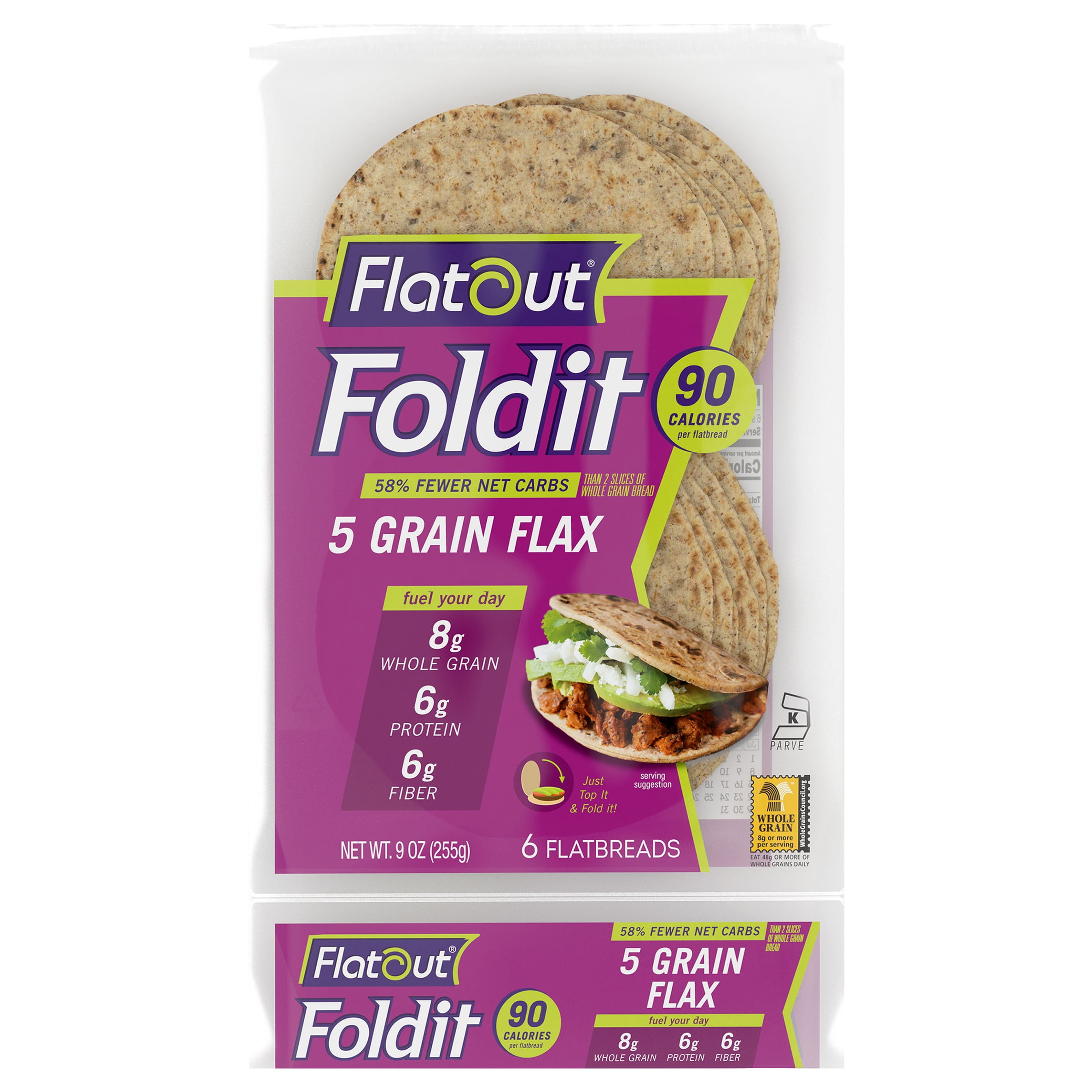 Flatout Foldit 5 Grain Flax Flatbread, 6 Flatbreads - Walmart.com