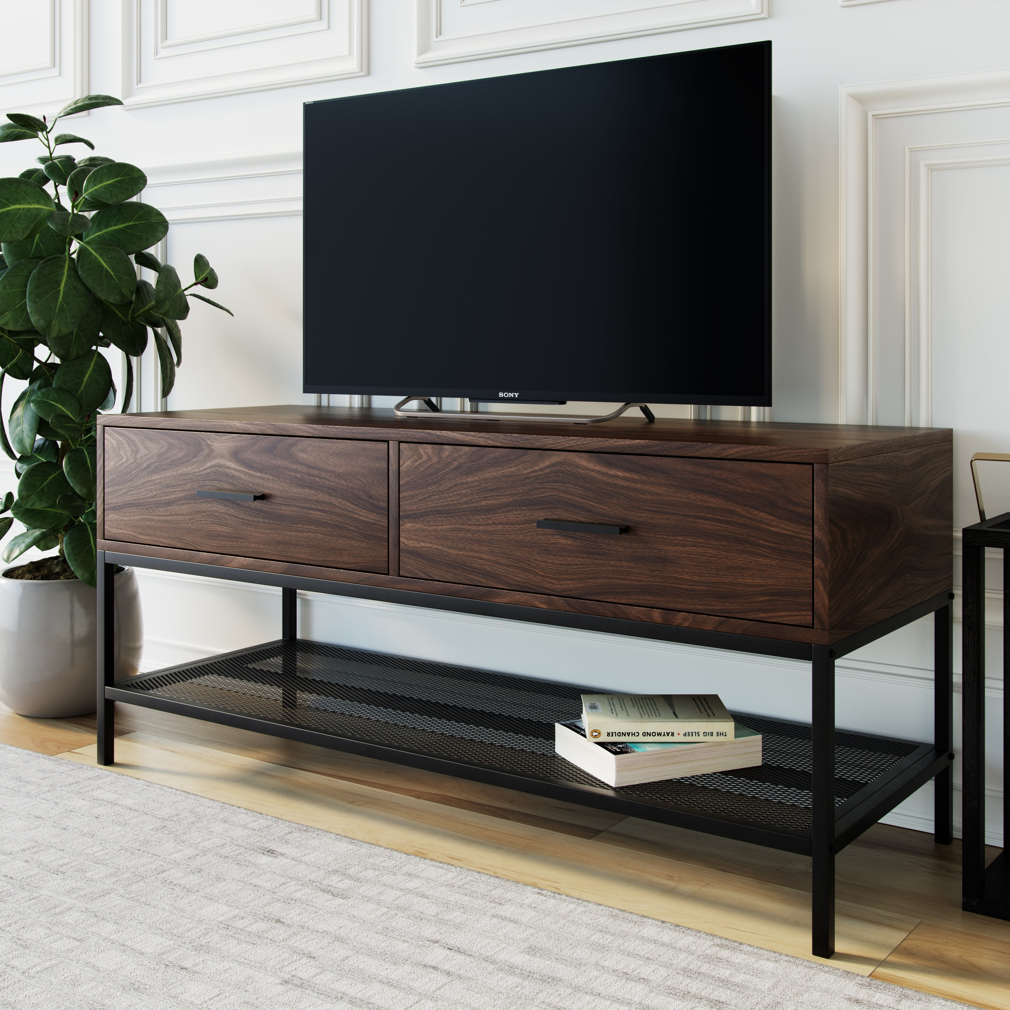 Flats & Castles Katie Modern Wood TV Stand for TVs up to 61" in Dark ...