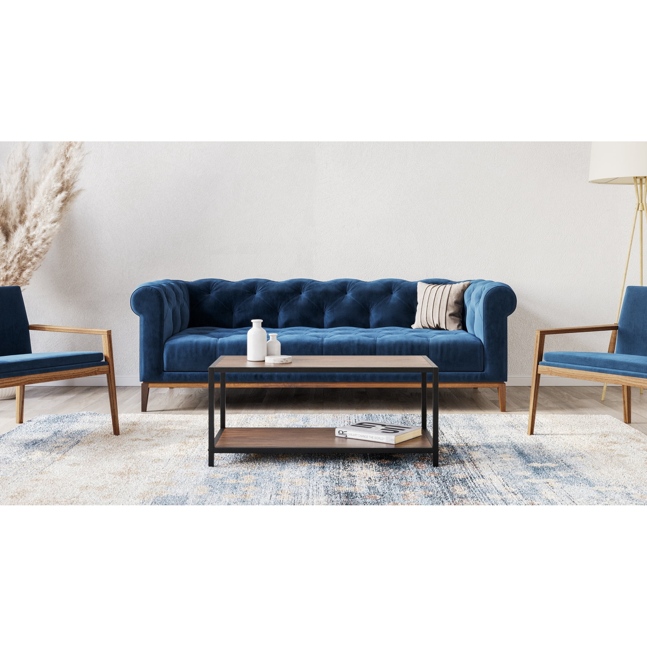 Flats & Castles Remy Modern Wood Coffee Table with Lower Shelf in Dark ...