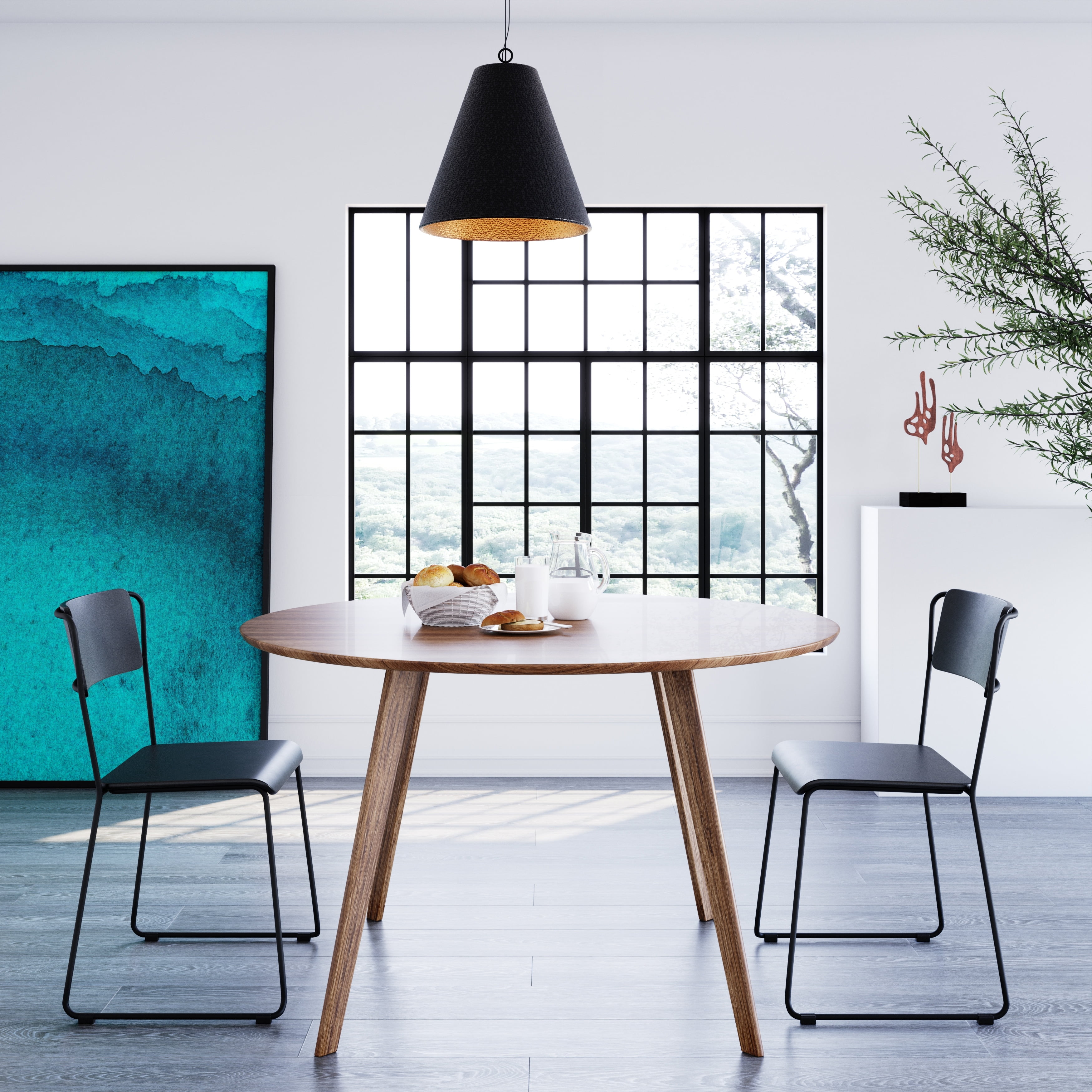 Flats & Castles Wesley Mid-Century Modern Round Dining Table 48" Oak ...