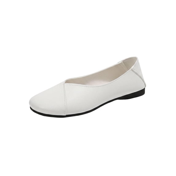 Flats for Women Faux Leather Round Toe Flat Shoes Dressy Black Ballet ...