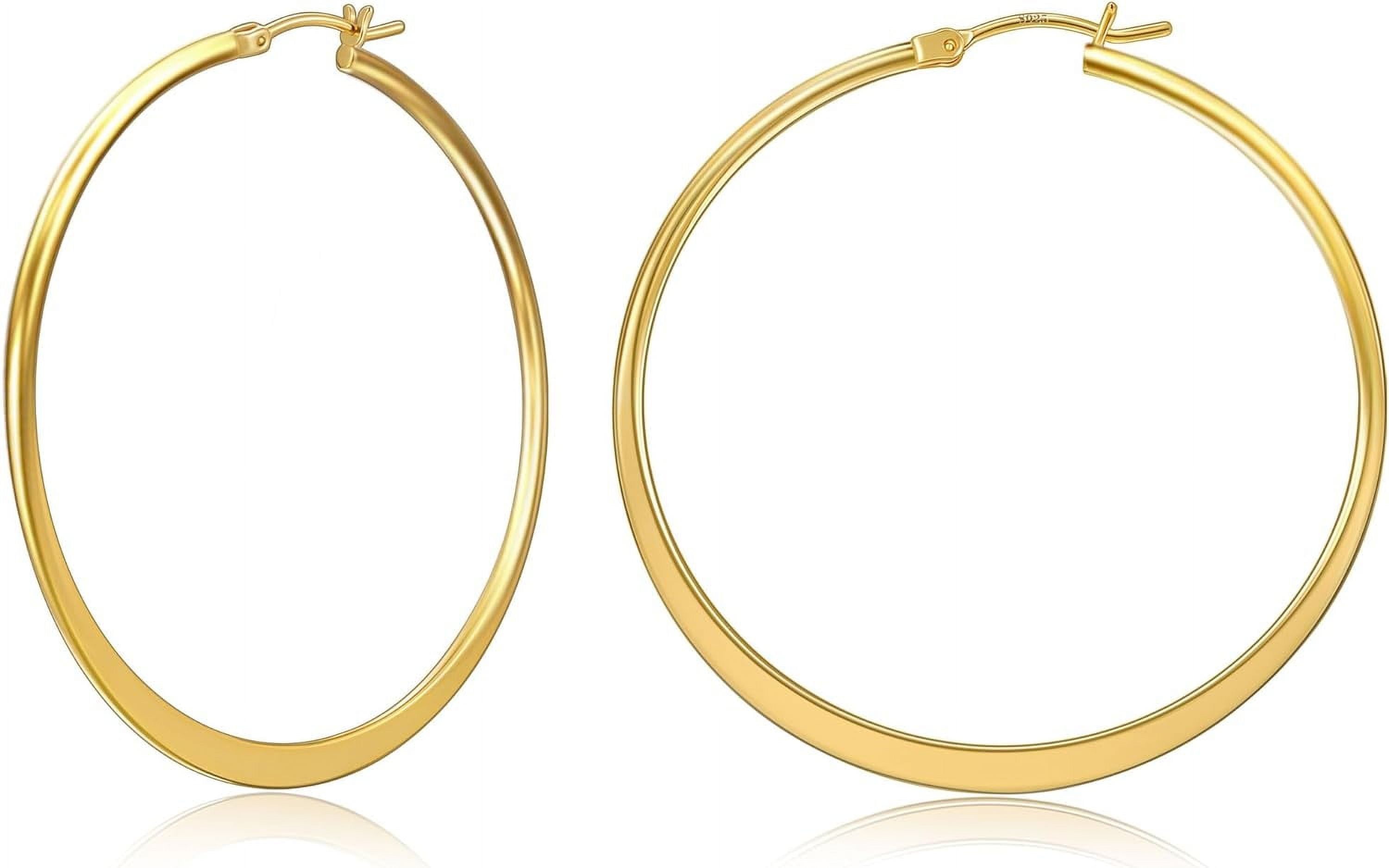 Flattened Gold Hoop Earrings for Women, 14K Real Gold Plated Hoops ...