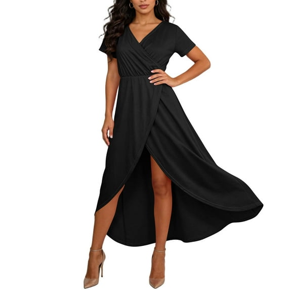 Flattering V-Neck Wrap Maxi Dress with High Slit, Soft and Breathable ...