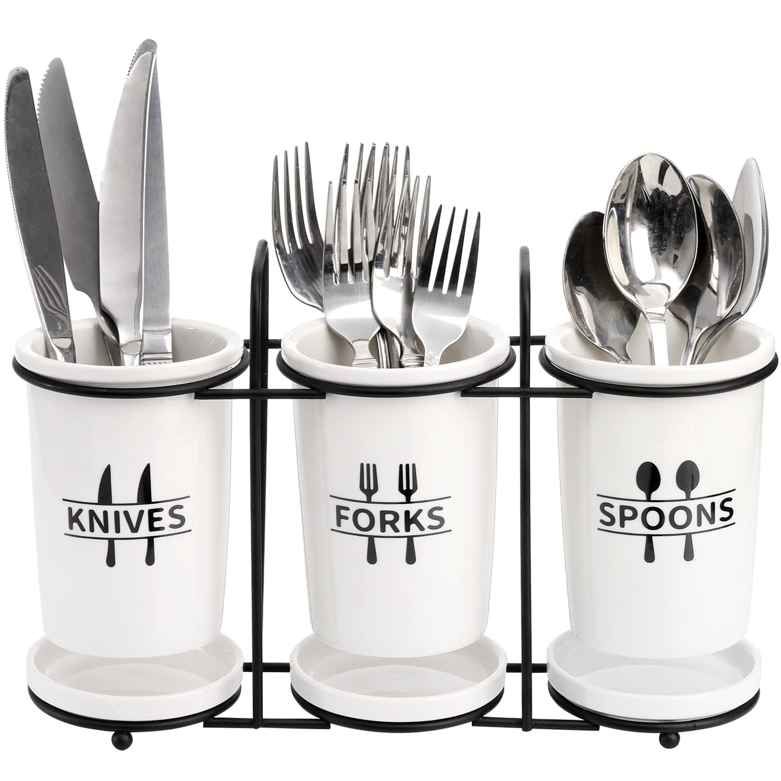 Flatware Holder, 3-Piece Silverware Caddy Utensil Holder Ceramic ...