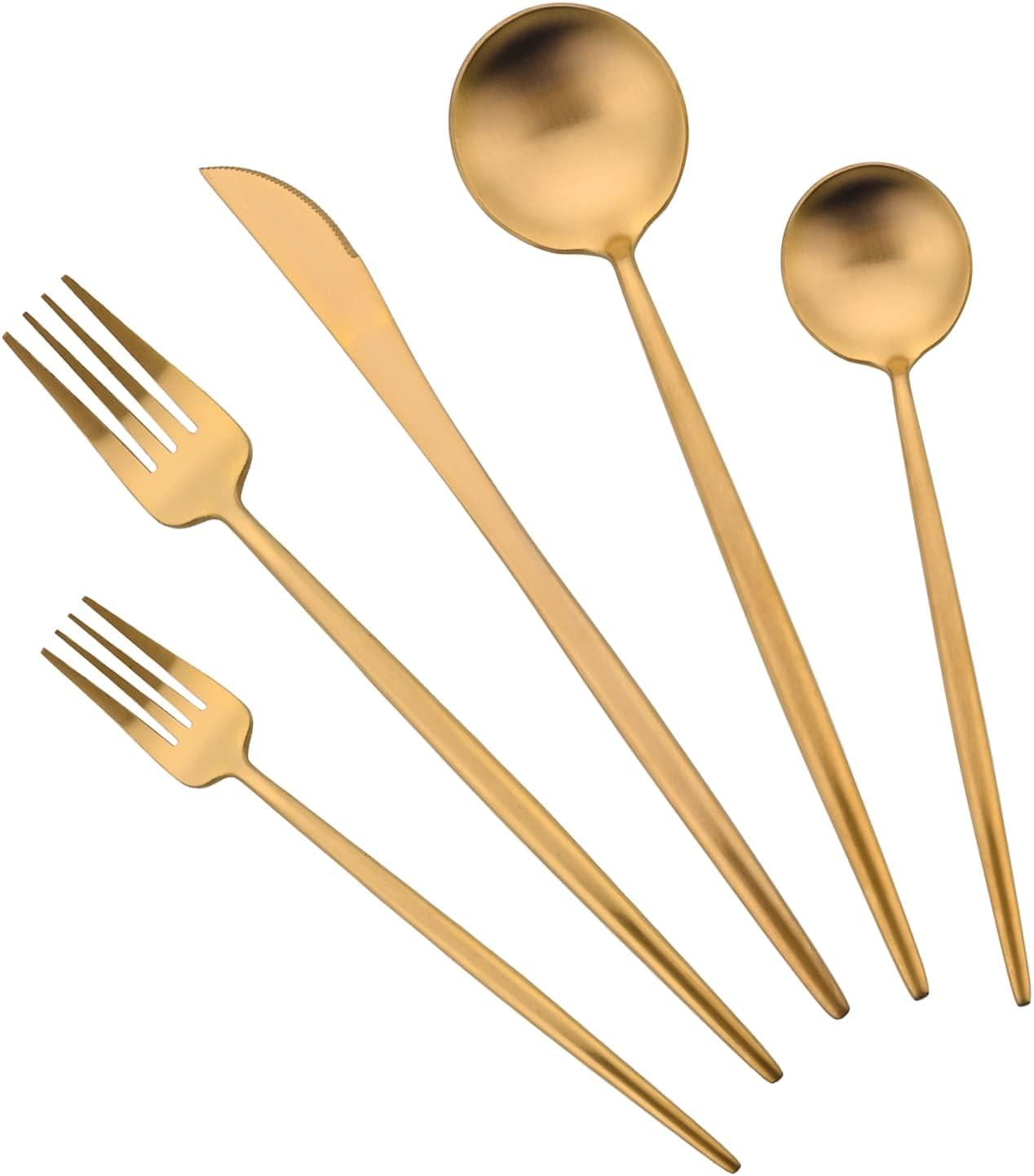 Flatware Set 18/10 Stainless Steel Matte Gold - Kitchen Utensil Serving ...