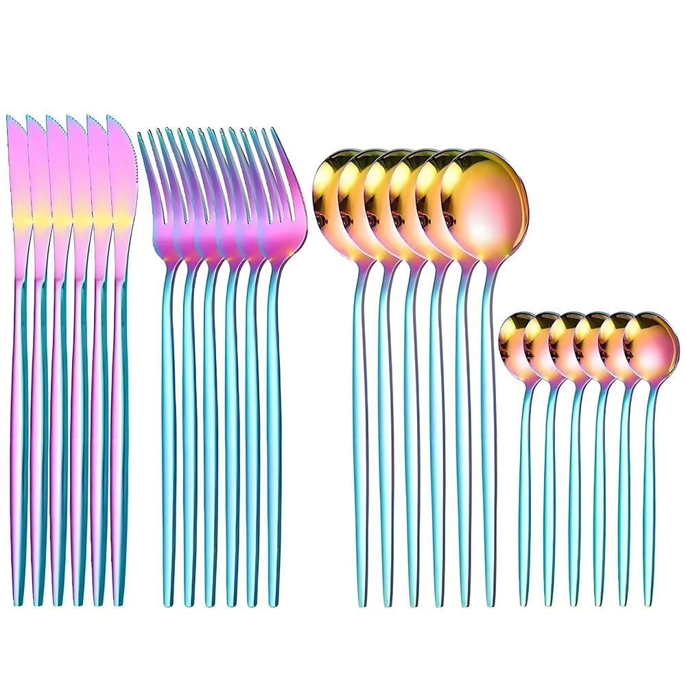 Flatware Set 24 Piece, Stainless Steel With Titanium Colorful Plated ...