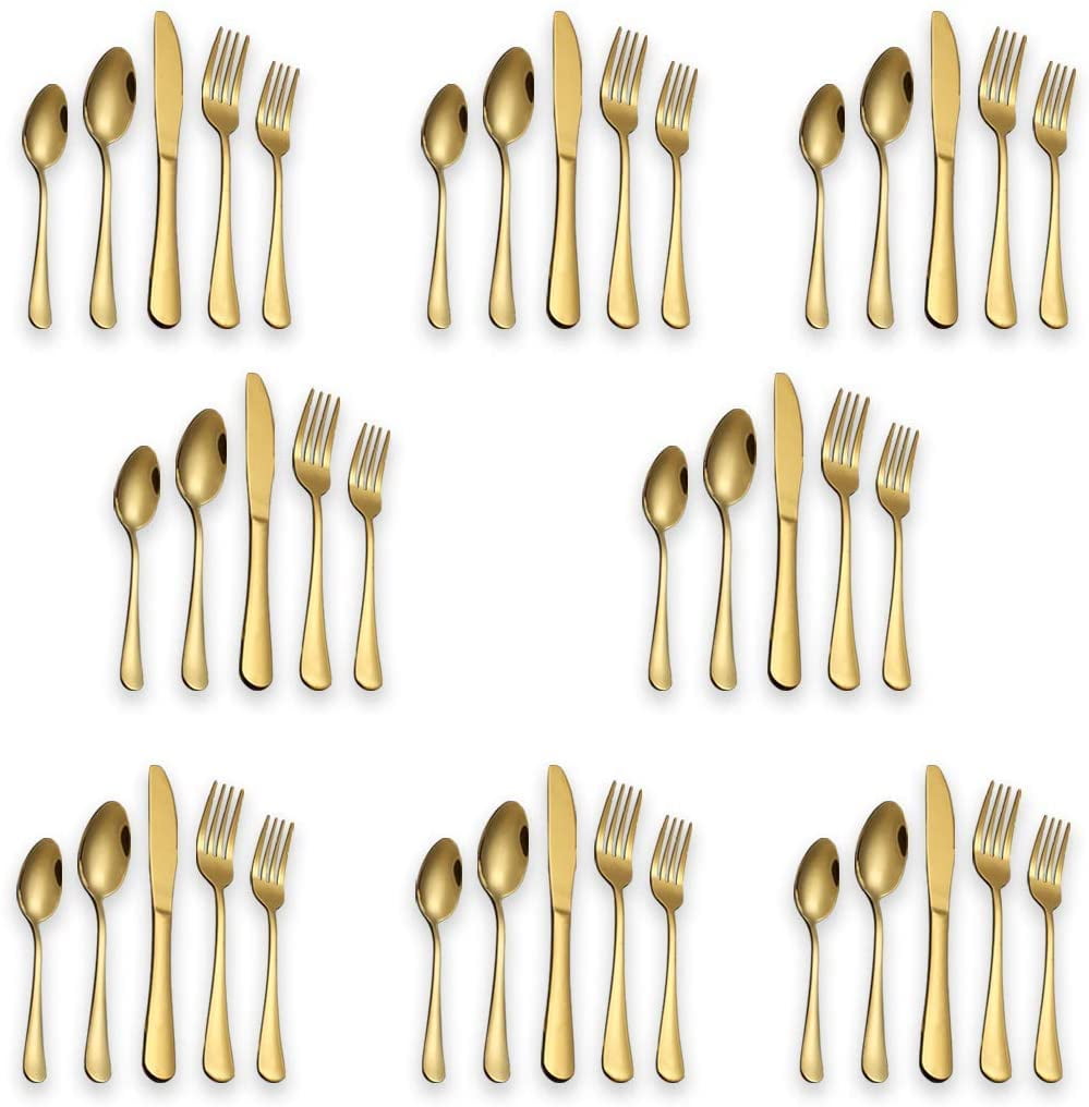 Flatware Set 40 Piece, Stainless Steel With Titanium Gold Plated ...