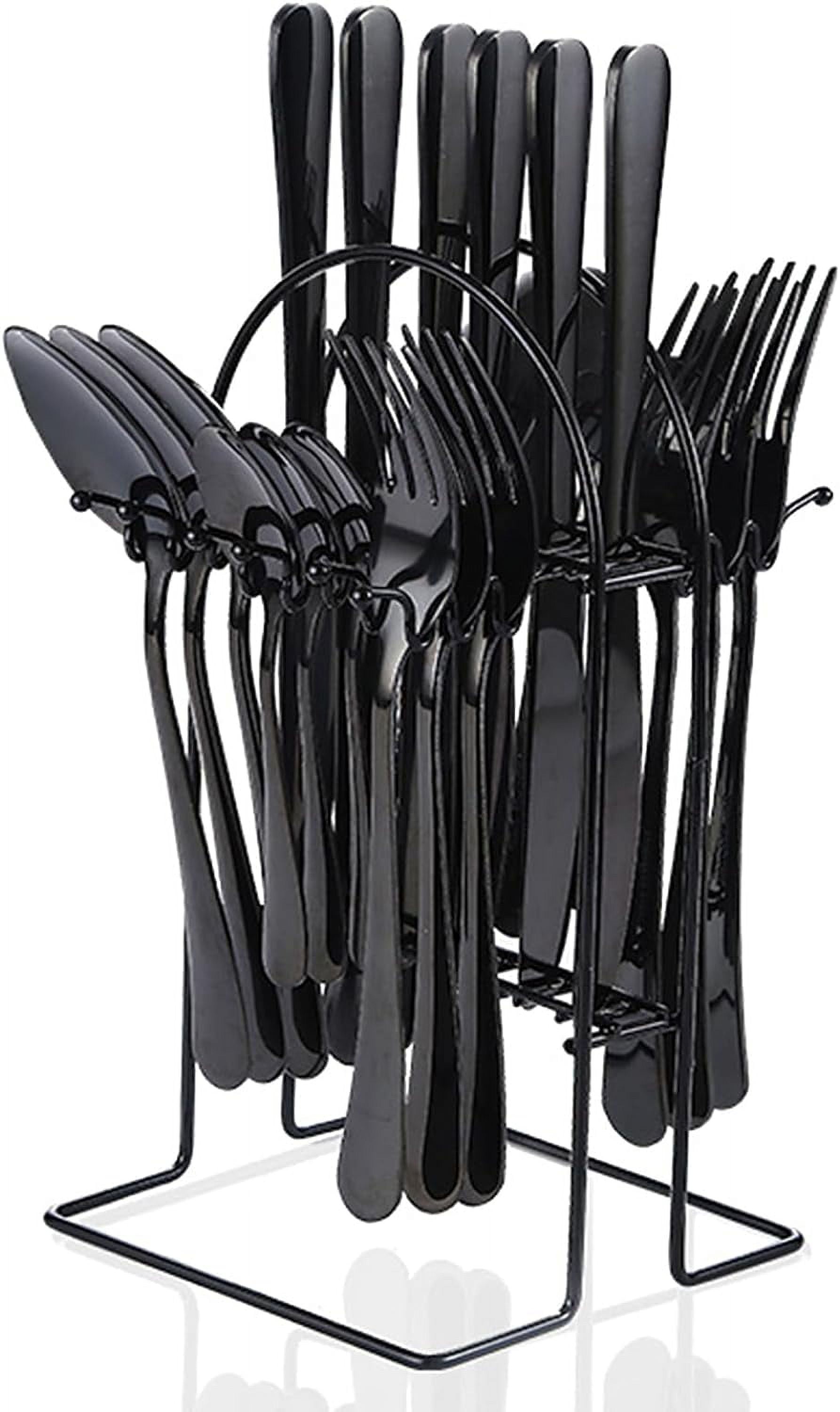 Flatware Set Rack, 24 Piece Gilded Silverware Set with stand, Hanging ...