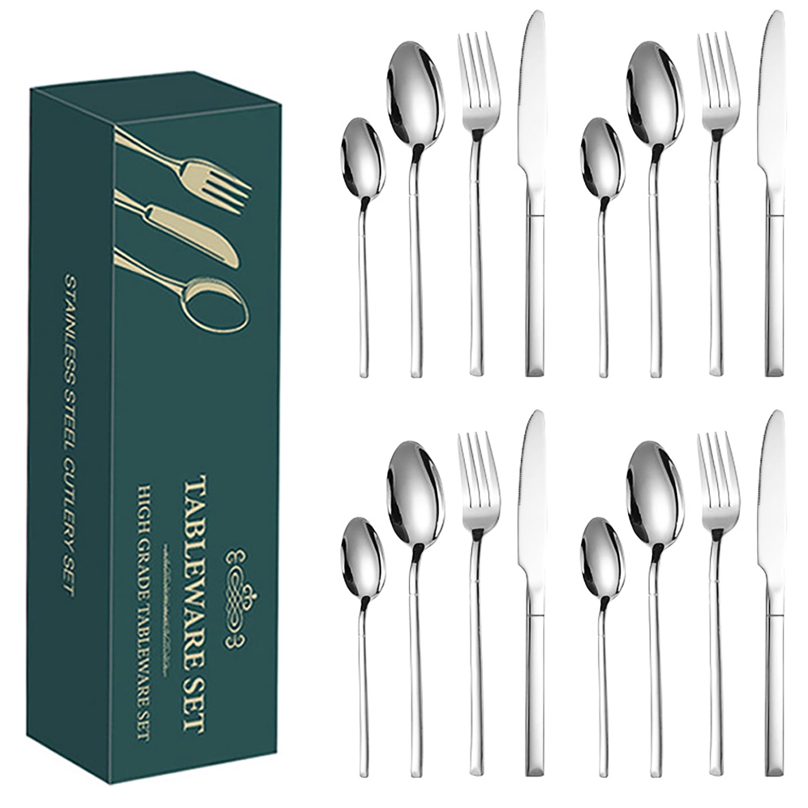 Flatware Set with Steak Knives Stainless Steel Cutlery Service for 4 Fork Spoon Set Knife ...