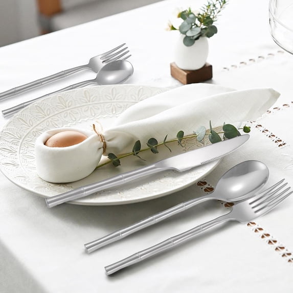 Flatware, Silverware, 5-Piece Stainless Steel Cutlery Set for Dining ...