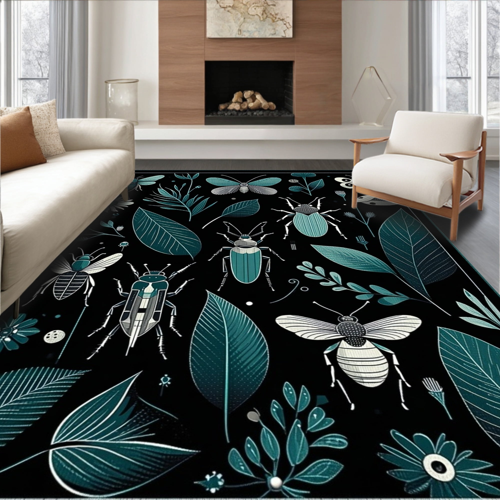 Flatwoven High Traffic Area Rug, Abstract Bug Print Modern Entomology ...