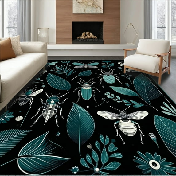 Flatwoven High Traffic Area Rug, Abstract Bug Print Modern Entomology ...