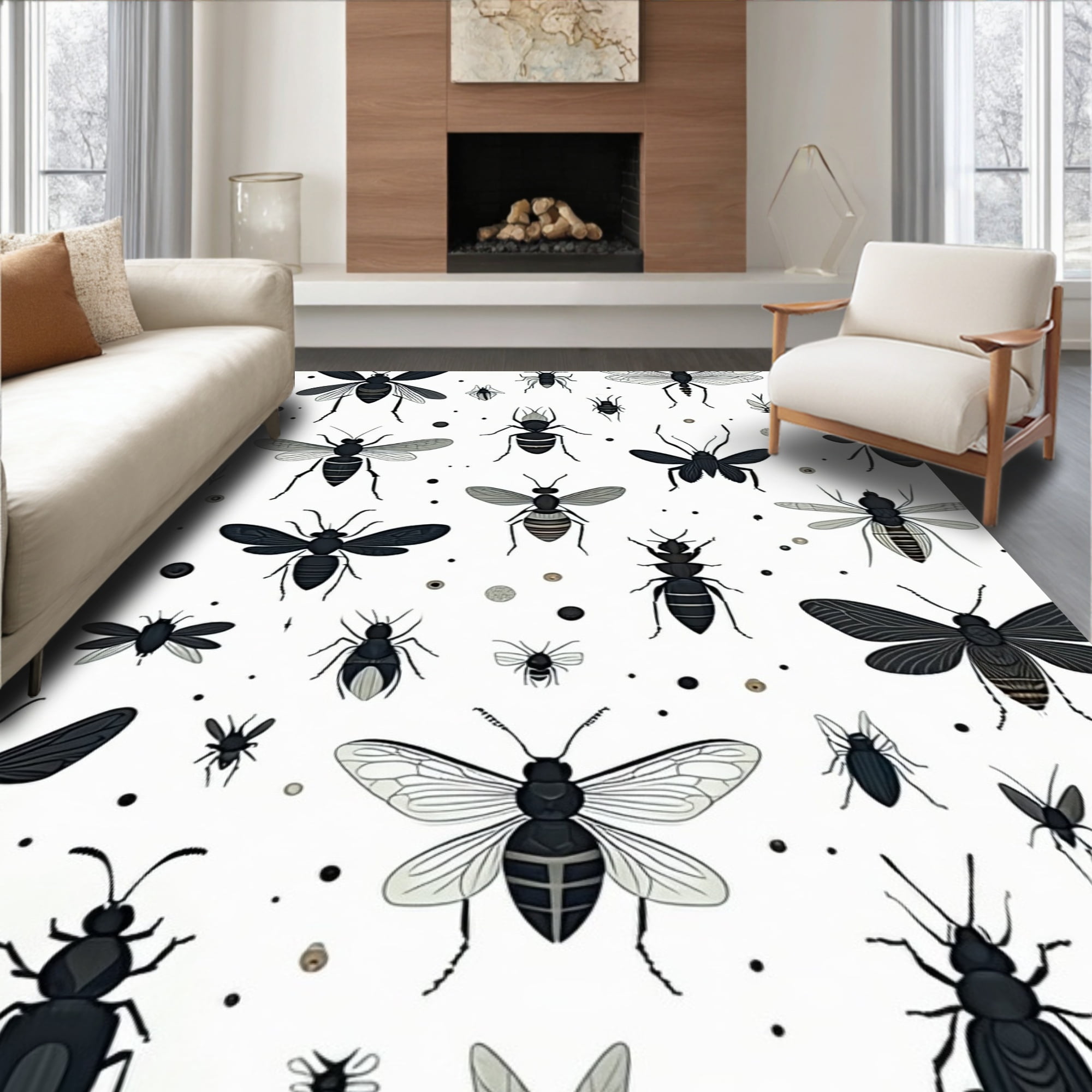 Flatwoven High Traffic Area Rug, Abstract Bug Print, Non Slip, Stain ...
