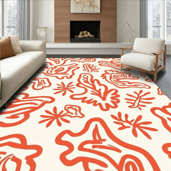 Flatwoven High Traffic Area Rug, Abstract Coastal Motif with ...