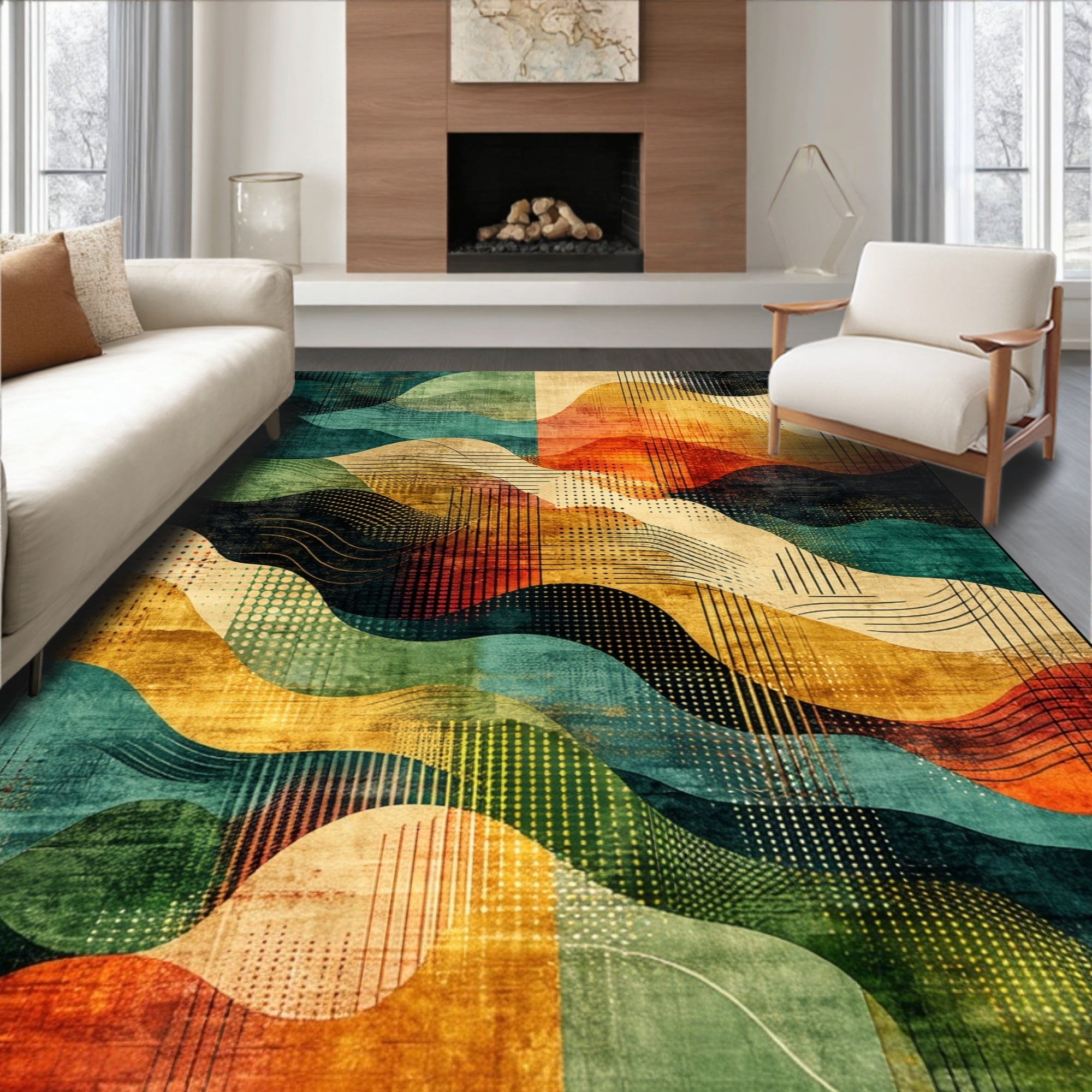 ODIKA 4'x6' Machine Washable Non-Slip Area Rug, Abstract Colorful Gold ...
