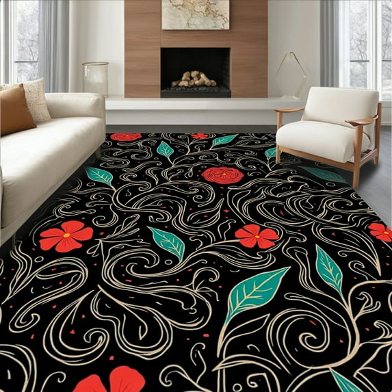 Flatwoven High Traffic Area Rug, Abstract Eden with Interwoven Florals ...