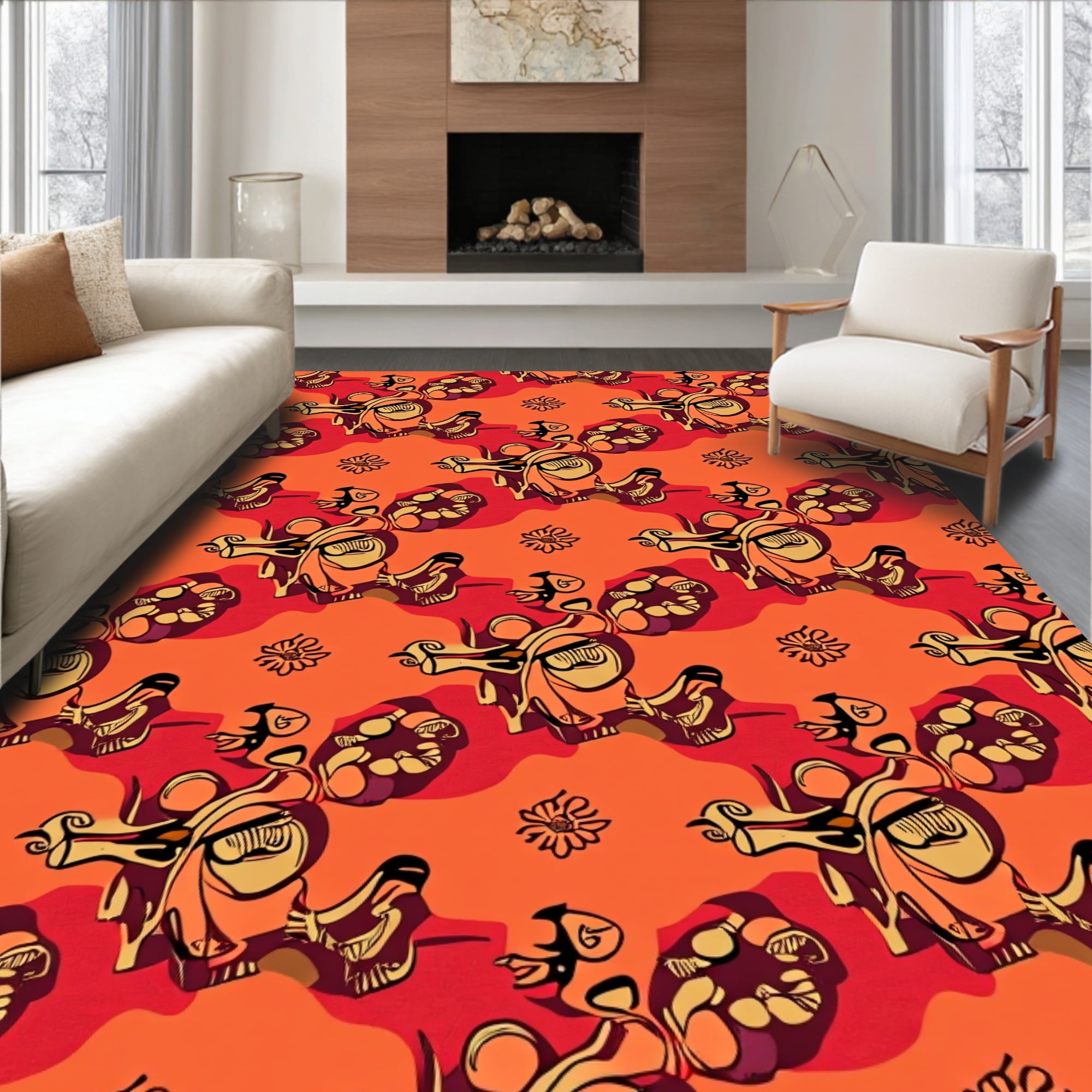ODIKA 2'x3' Machine Washable Non-Slip Area Rug, Abstract Elephant ...
