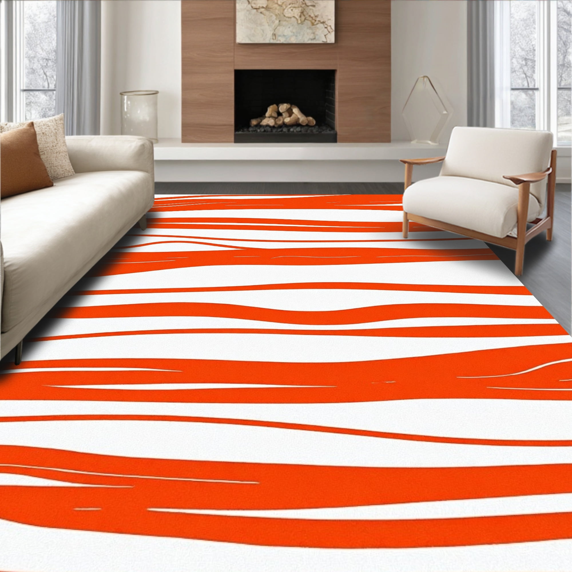 Flatwoven High Traffic Area Rug, Abstract Horizon Stripe Floor Cover ...